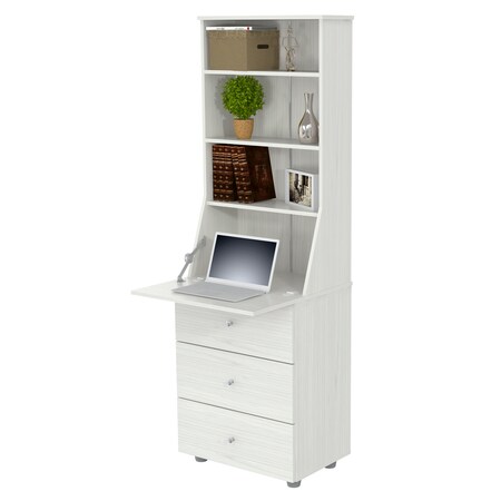Inval Computer Credenza WorkCentre 71.2 in. H Washed Oak Rectangular 3 Drawer with Shelves CE 7601 Zoro